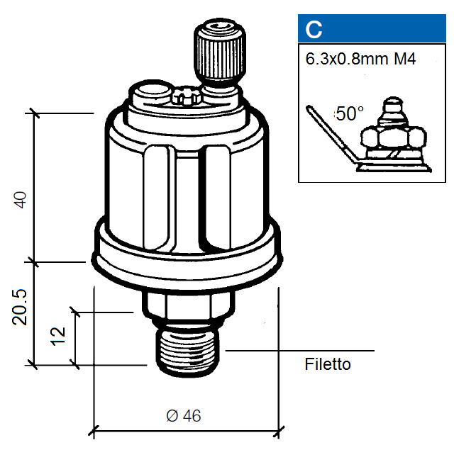 VDO - 0-10 Bar M14 x1.5 Sensore di pressione 1 polo - negativo sul contenitore 360-081-029-038C ...