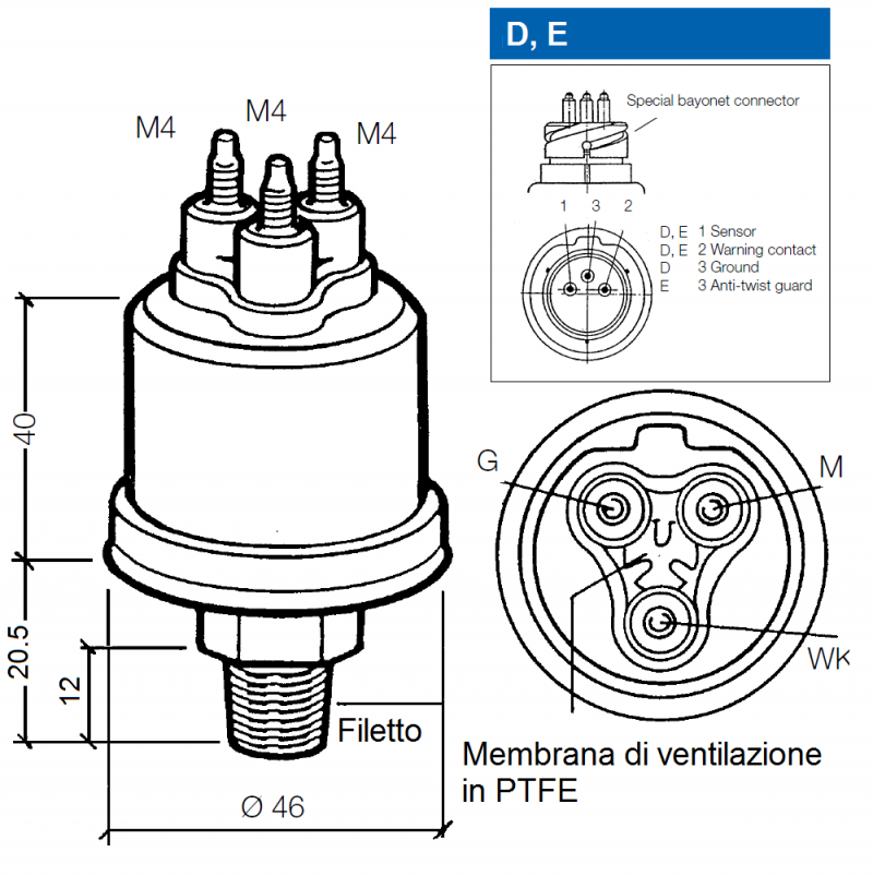 VDO Sensore di Pressione con ALLARME (3 contatti) 0-10 Bar M12x1.5 360-081-063-001C | L'altraranda